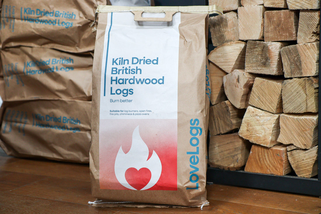 Pallet of Kiln Dried British Hardwood Logs in Paper Sacks – Love Logs